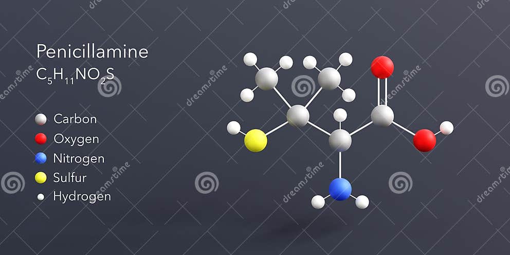 Penicillamine Molecule 3d Rendering, Flat Molecular Structure with ...