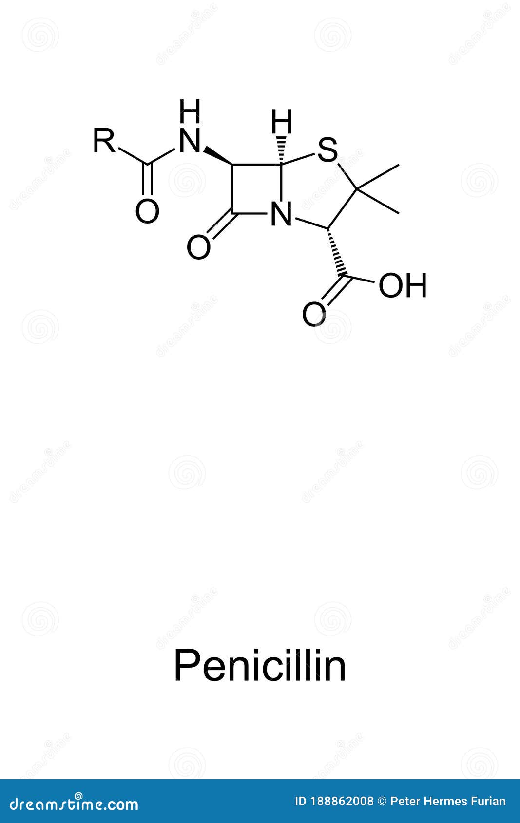 Penicillin, Chemical Core Structure and Skeletal Formula of PCN or Pen ...