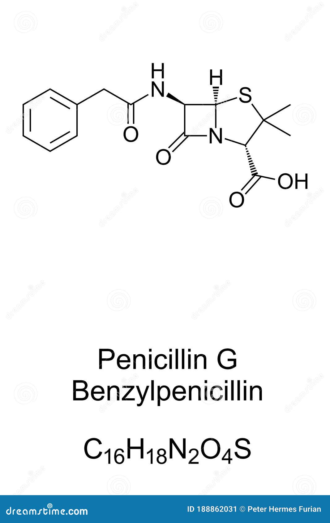 Benzylpenicillin, Chemical Structure and Skeletal Formula of Penicillin ...