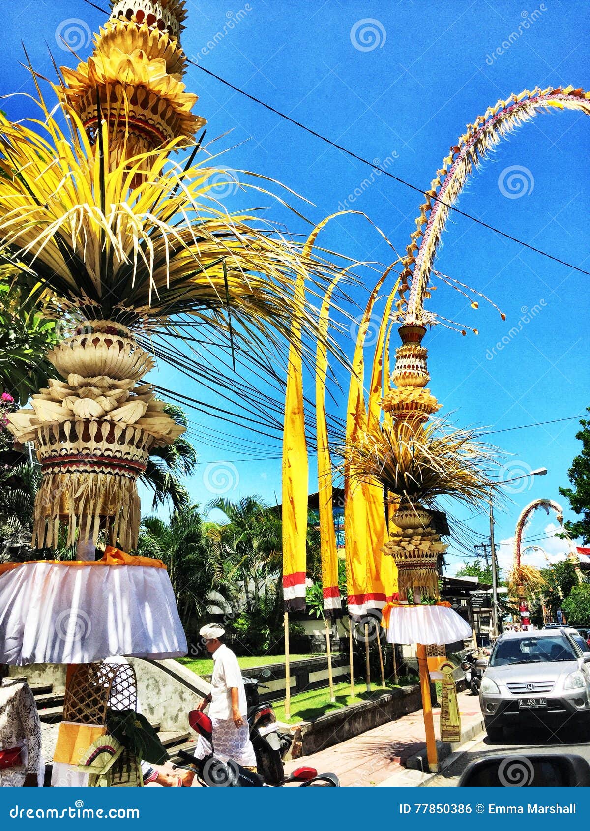 Bali Penjors, Decorated Bamboo Poles Along The Village Street In ...