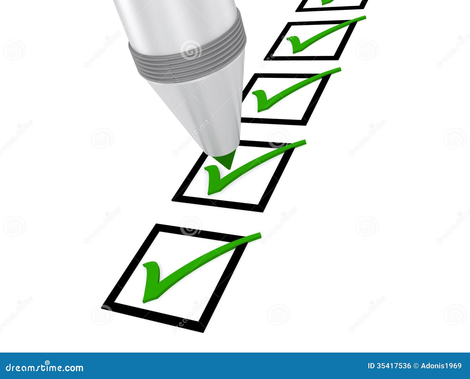 Penna Che Scrive I Segni Di Spunta Verdi Illustrazione di Stock ...