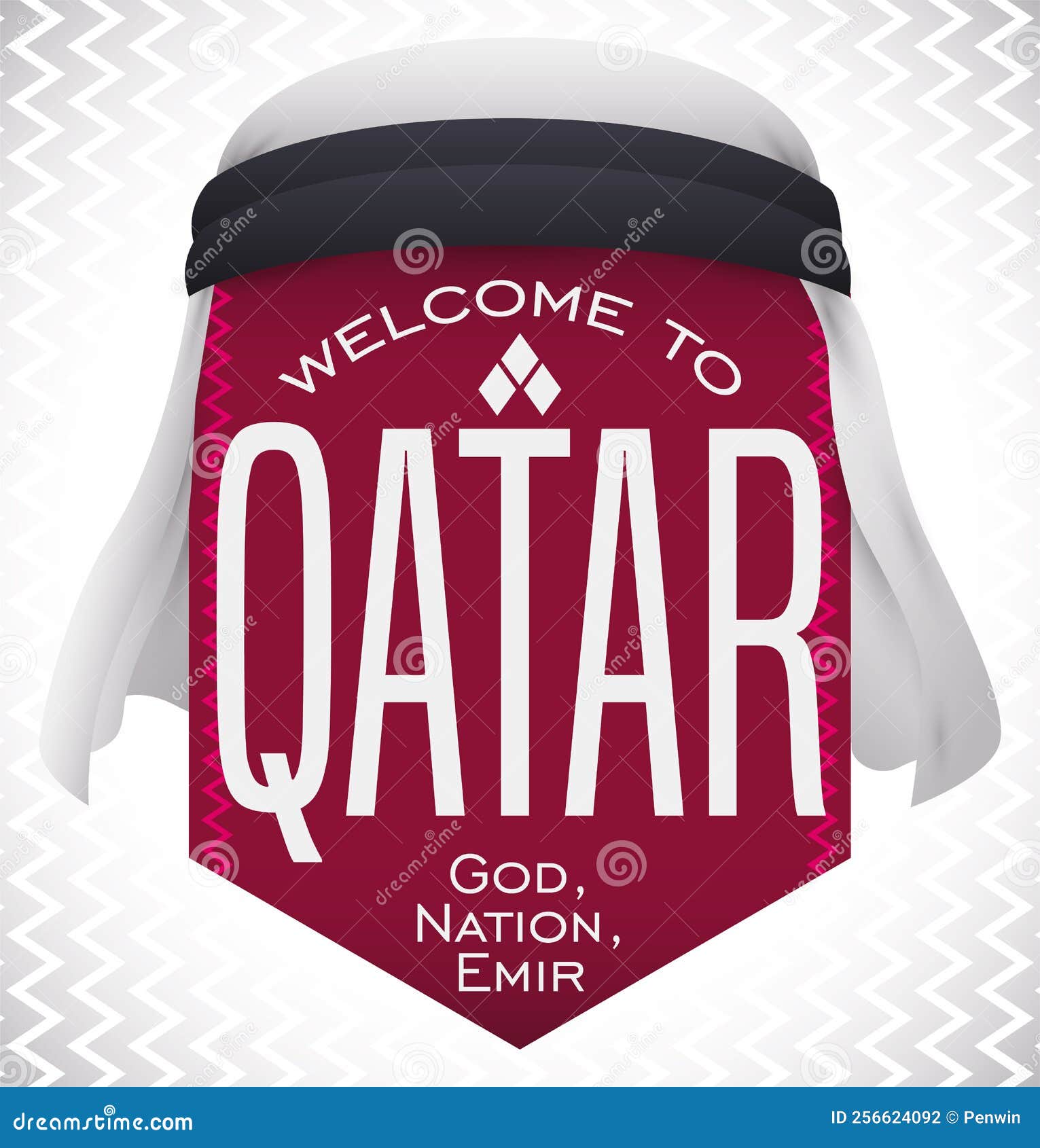 Pennant Decorated With White Keffiyeh And Welcome Message Vector