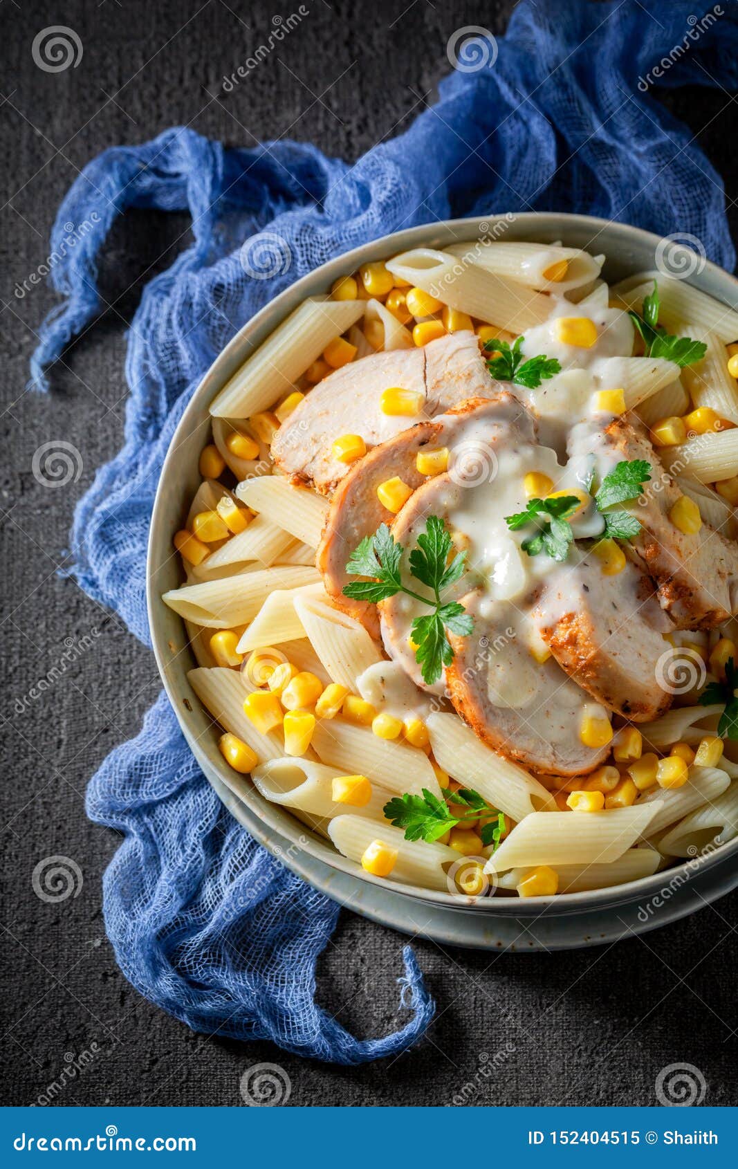 Penne with Chicken, Corn and Bechamel Sauce Stock Image - Image of ...