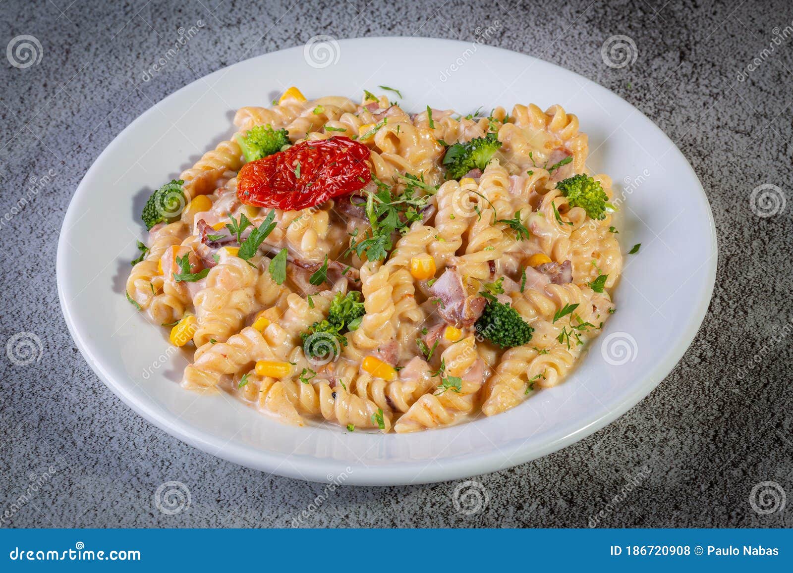 Penne Pasta with Bechamel Sauce and Vegetables Stock Photo - Image of ...