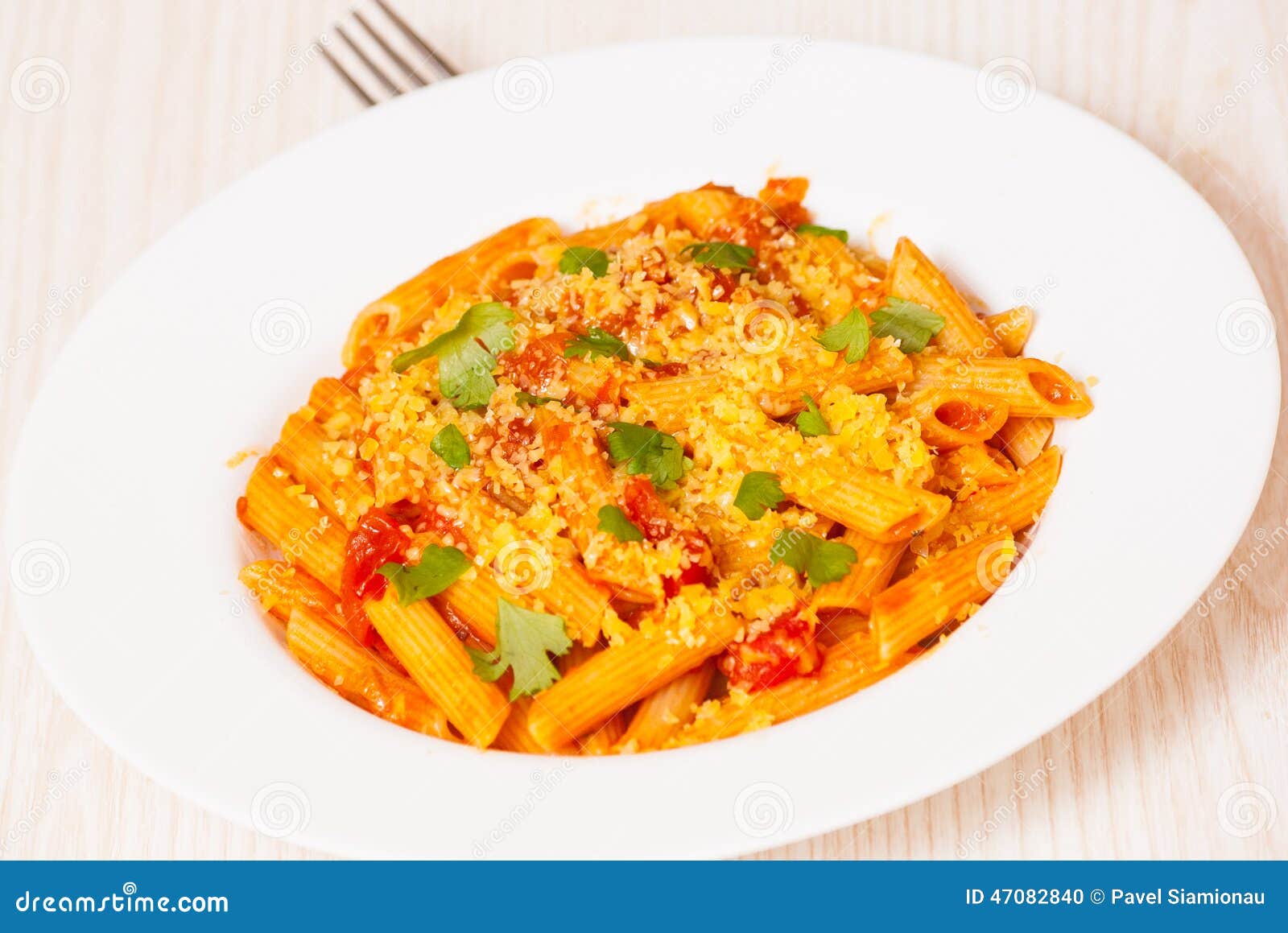 Penne Rigate Pasta with Tomato Sauce Stock Photo - Image of herb, fresh ...