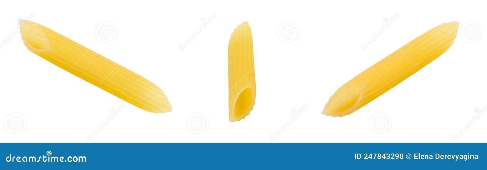 Penne Rigate Raw Pasta, Three Pieces Isolated on White Background ...