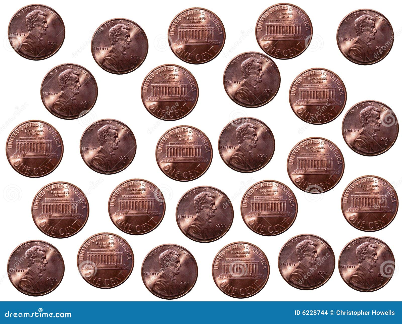 Pennies on White Background Stock Photo - Image of change, pattern: 6228744