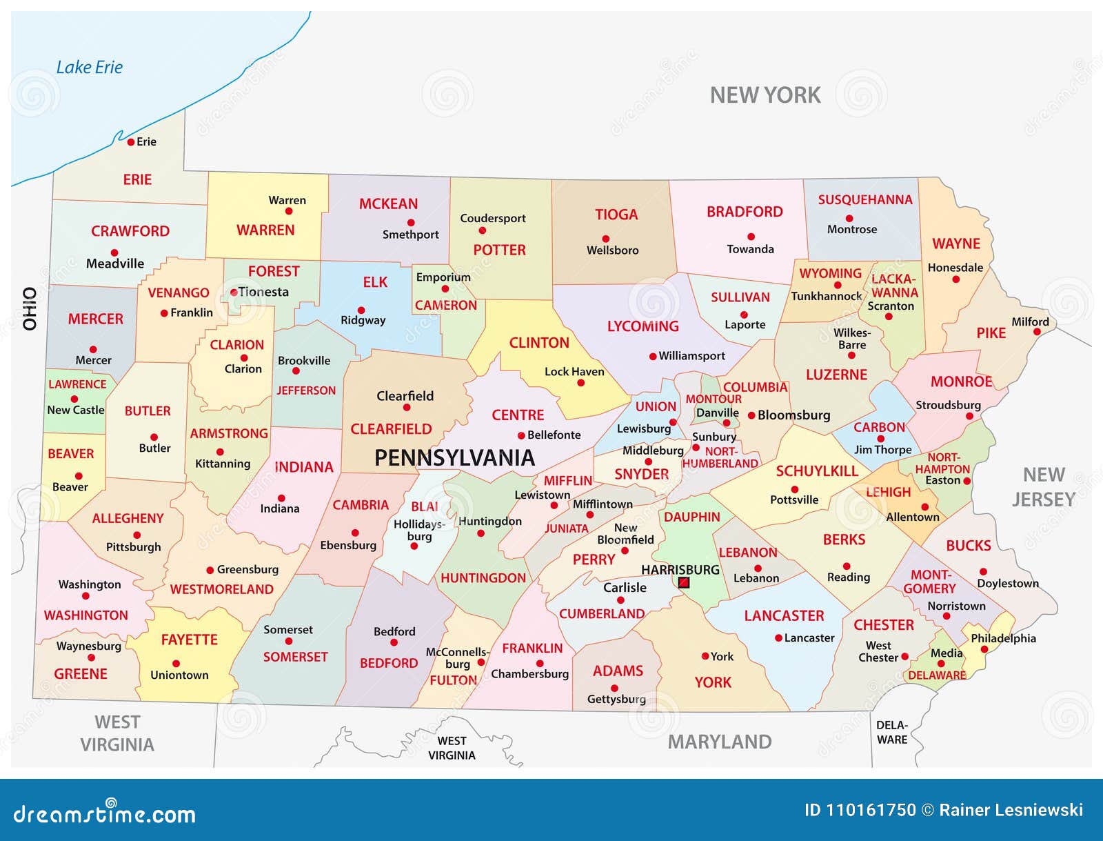 Pennsylvania Administrative and Political Vector Map Stock Vector ...