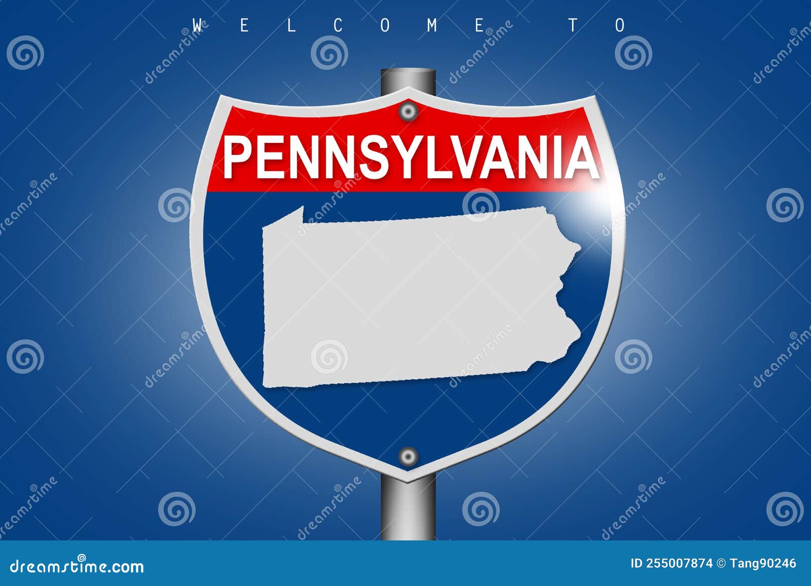 Pennsylvania Map on Highway Road Sign Over Blue Background Stock ...