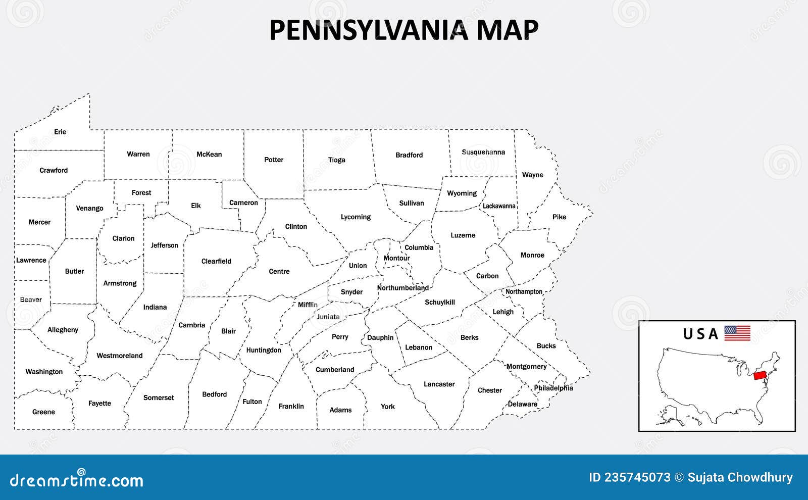 Pennsylvania Map. State and District Map of Pennsylvania Stock Vector ...