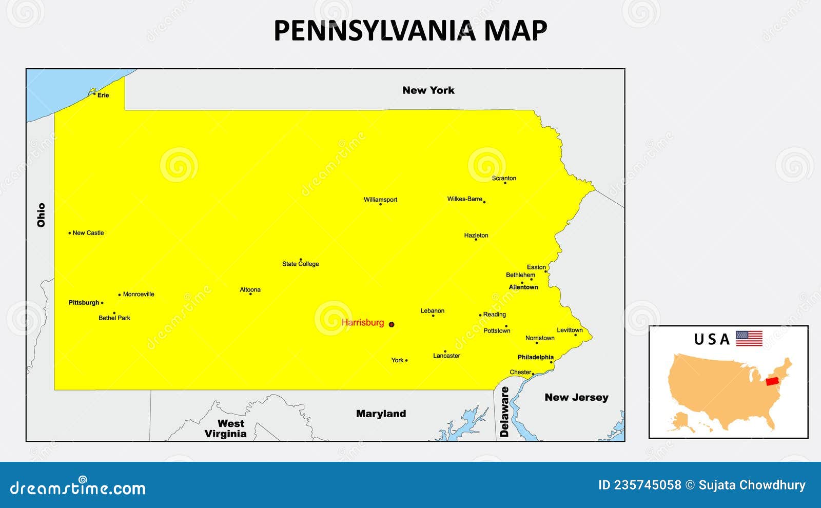 Pennsylvania Map. State and District Map of Pennsylvania Stock Vector ...