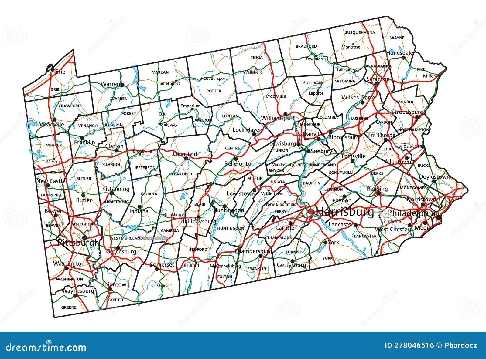 Pennsylvania Road and Highway Map. Stock Vector - Illustration of road ...