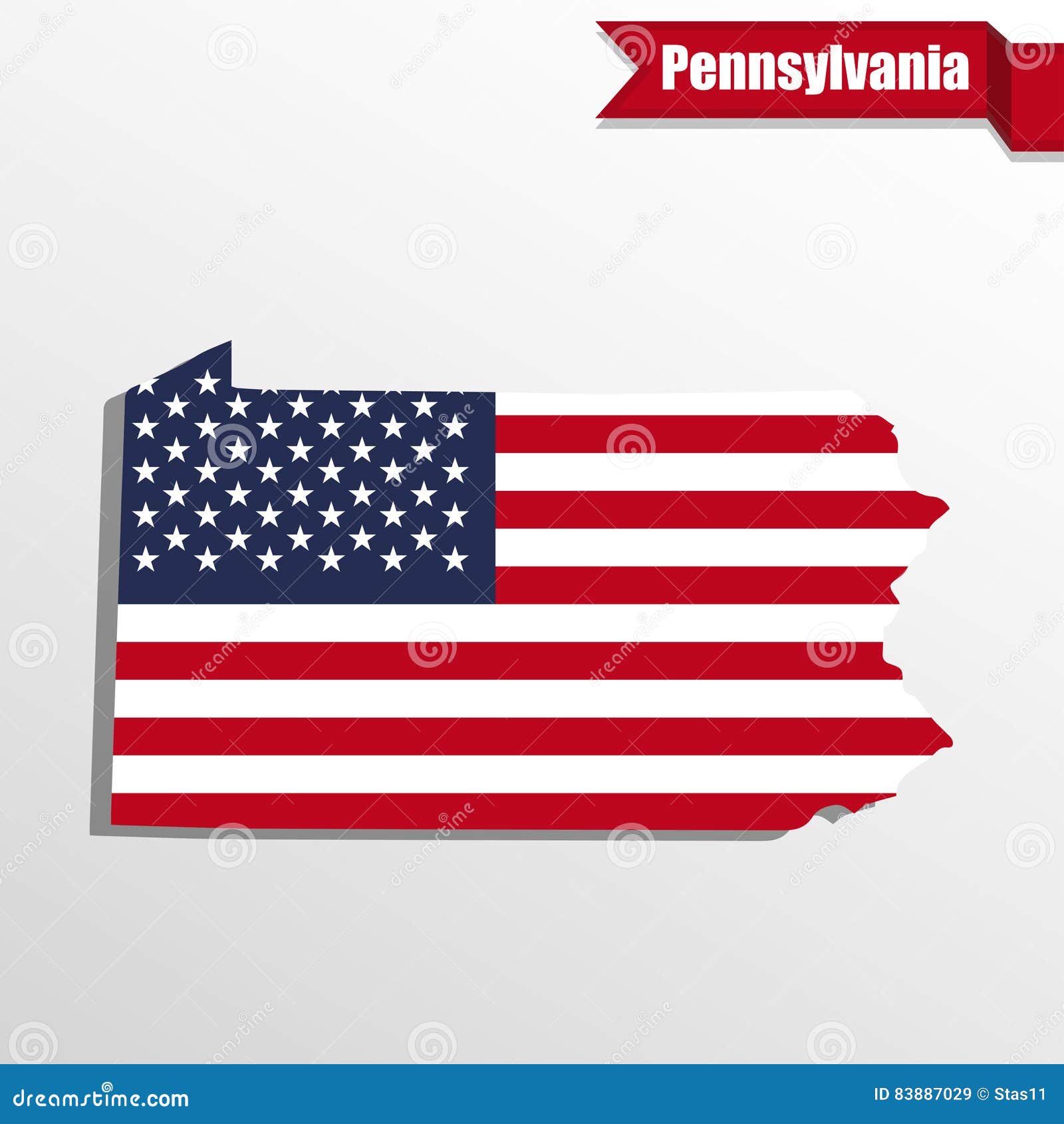 Pennsylvania State Map with US Flag Inside and Ribbon Stock ...