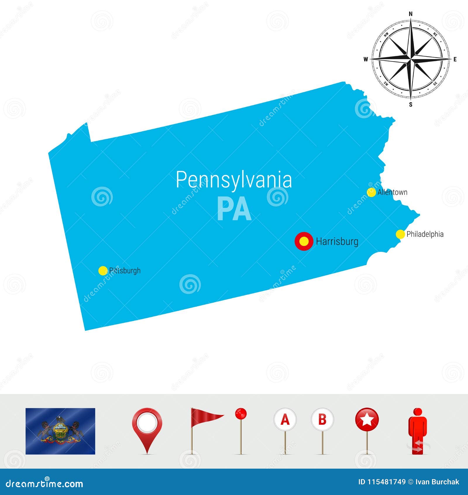 Pennsylvania Vector Map Isolated on White. High Detailed Silhouette of ...