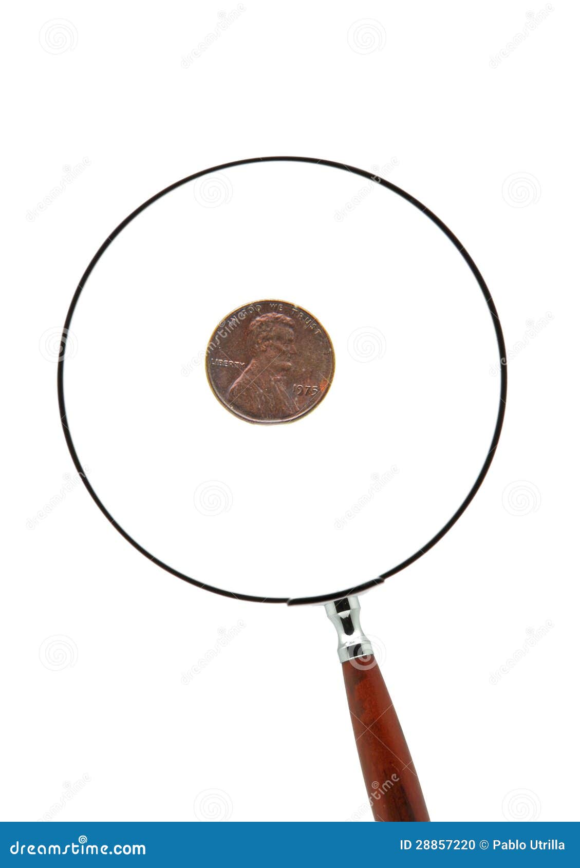 Penny - Front Side with Abraham Lincoln Behind a Magnifying Glass Stock ...