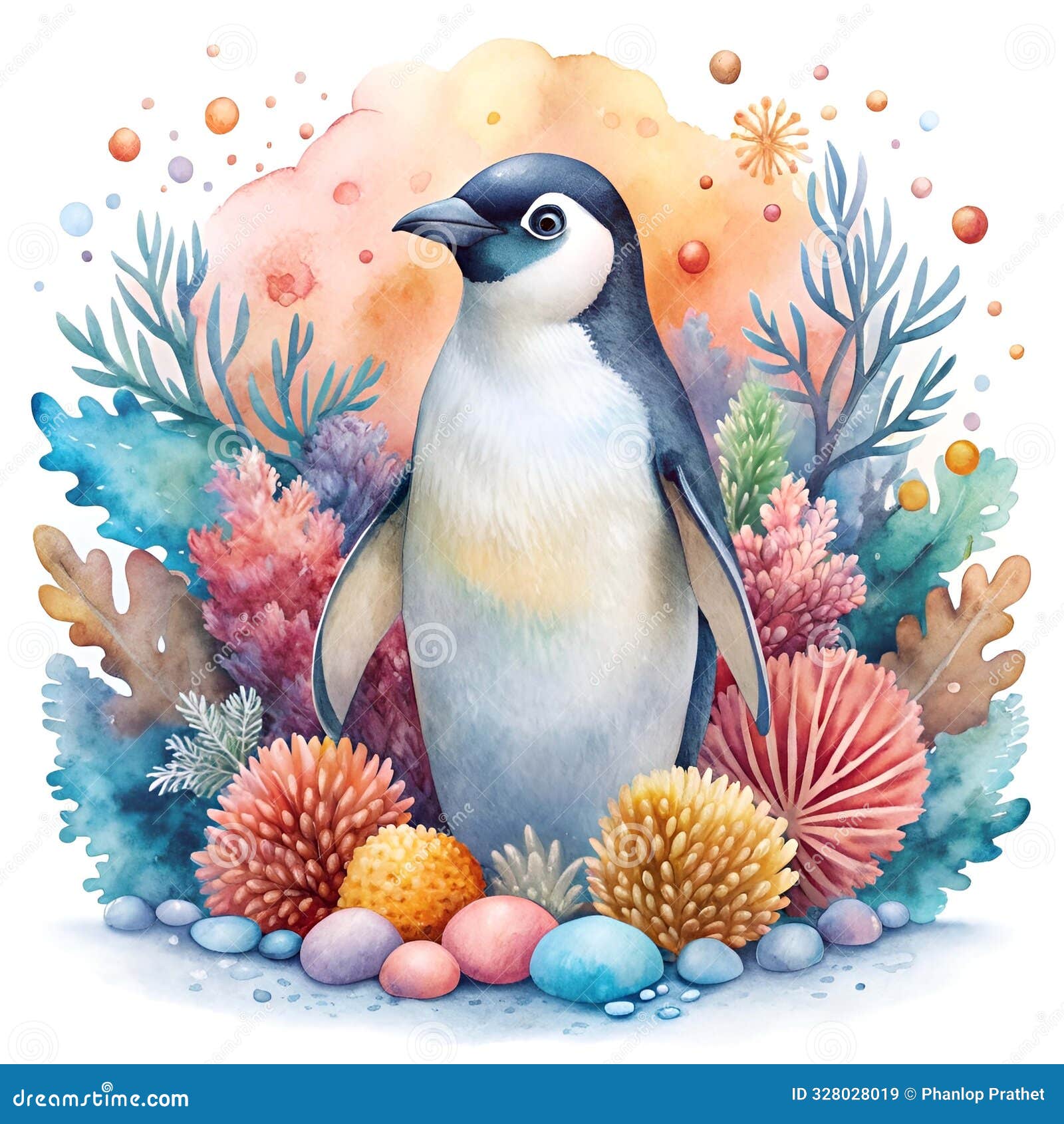 Penquin Surrounded by Sea Anemones. Ai Generative Image Stock ...