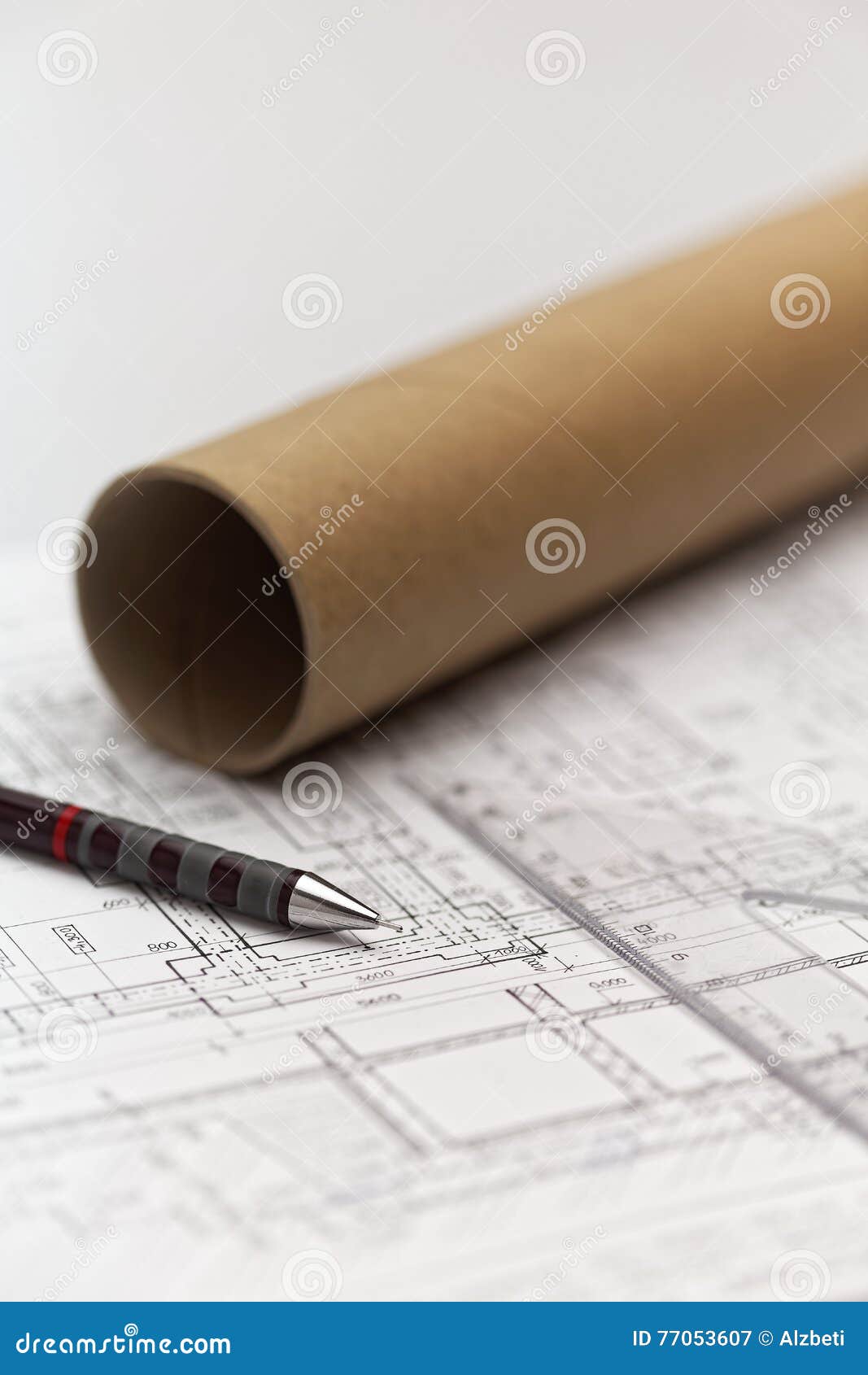 Pens on an Architect Project Stock Image - Image of engineer, estate ...