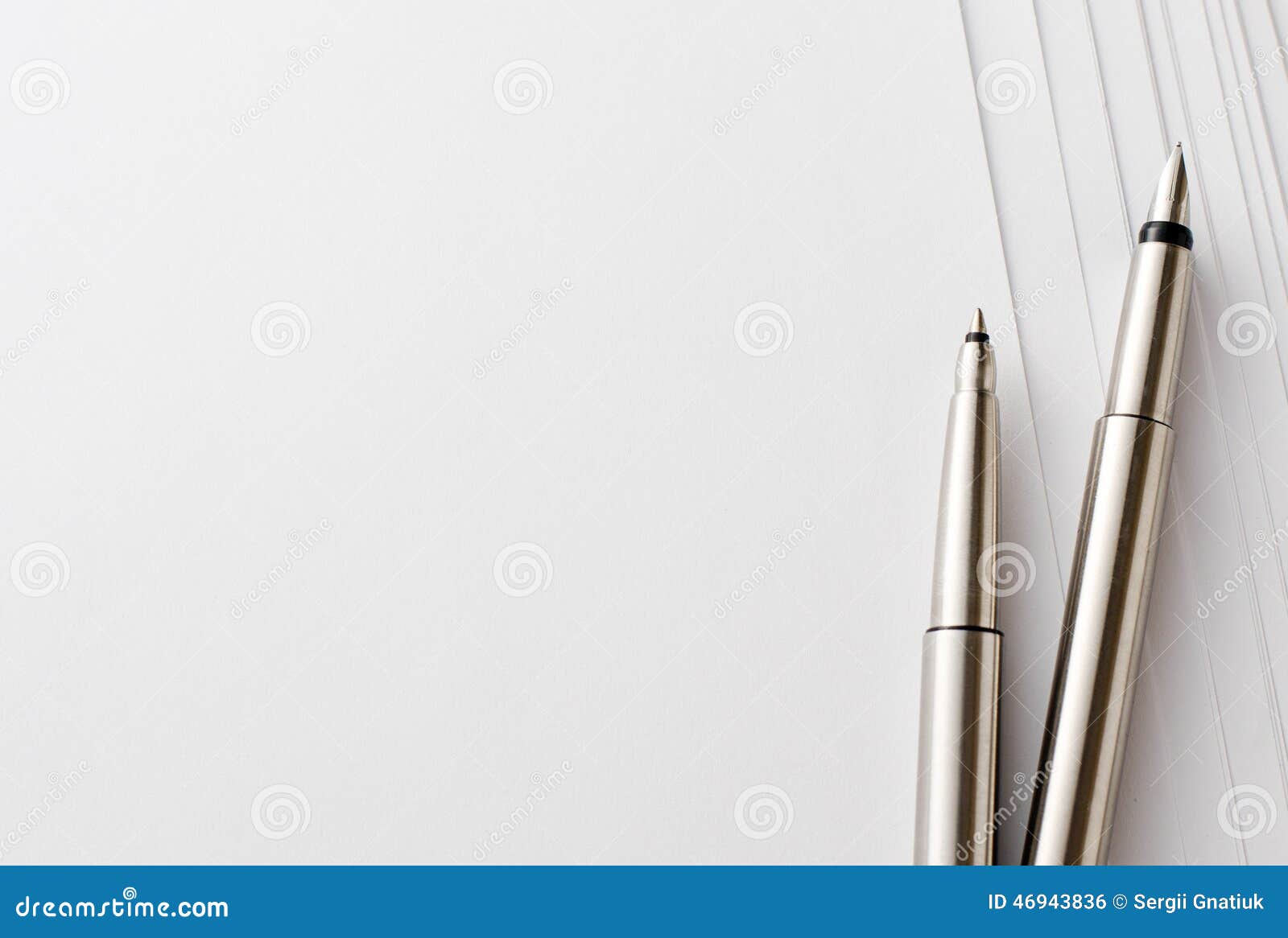 Pens and Blank Papers on Top of White Table Stock Photo - Image of ...