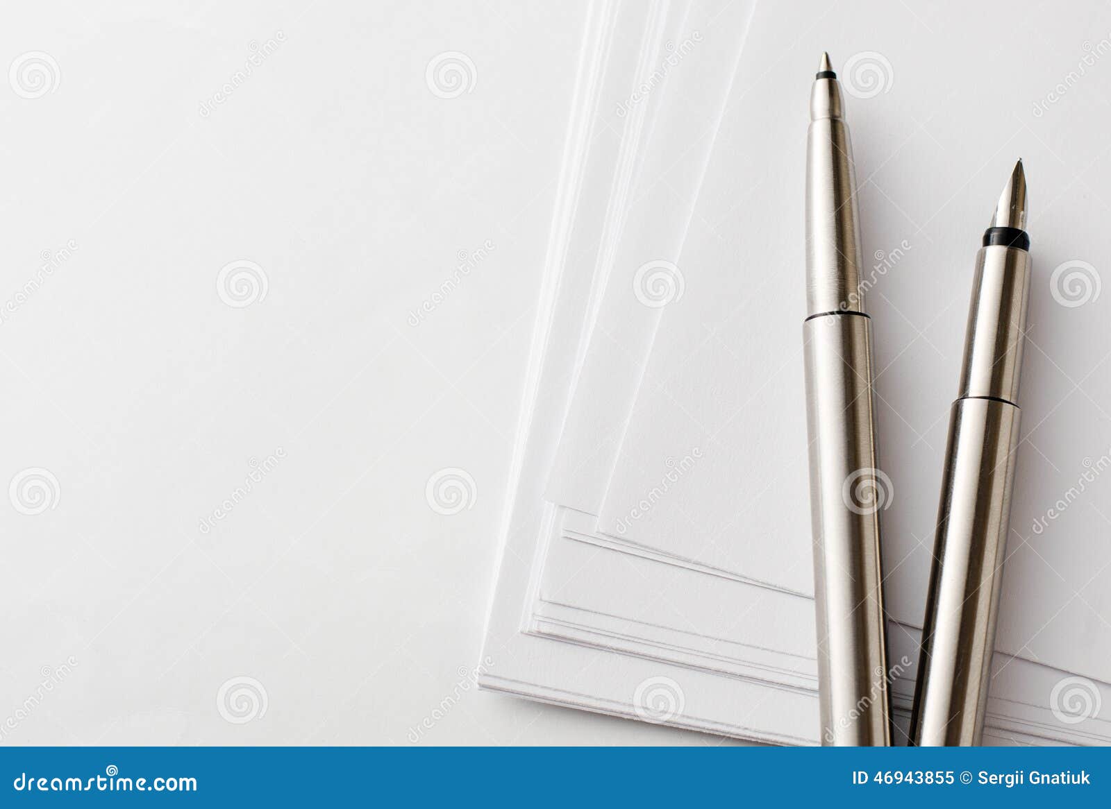 Pens and Blank Papers on Top of White Table Stock Image - Image of ...