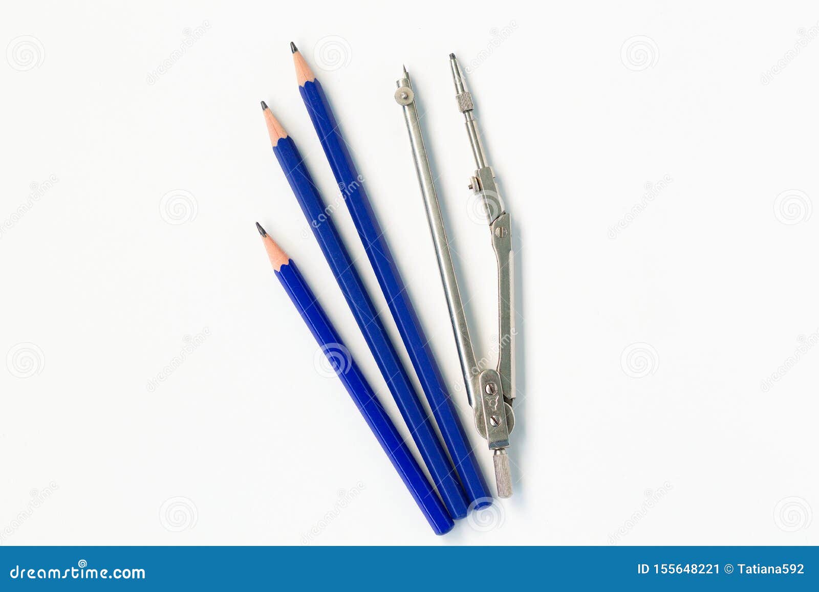 Pens and Compass Isolated on White Background Top View Stock Image ...