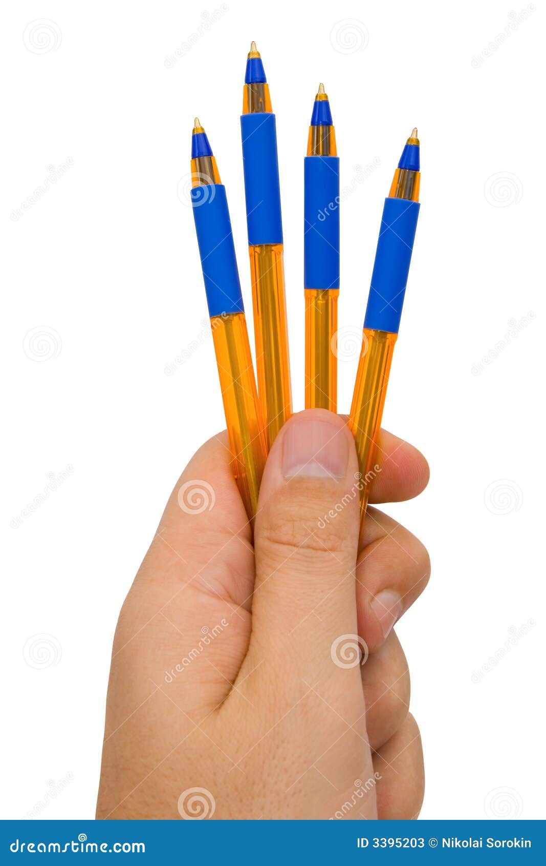 Pens in hand stock image. Image of four, choice, paper - 3395203