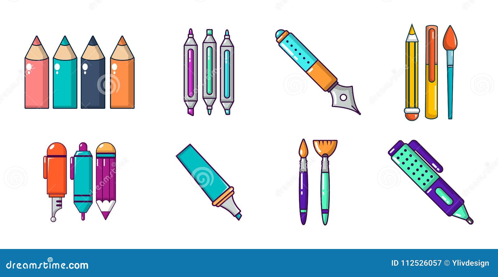 Pens Icon Set, Cartoon Style Stock Vector - Illustration of graphic ...