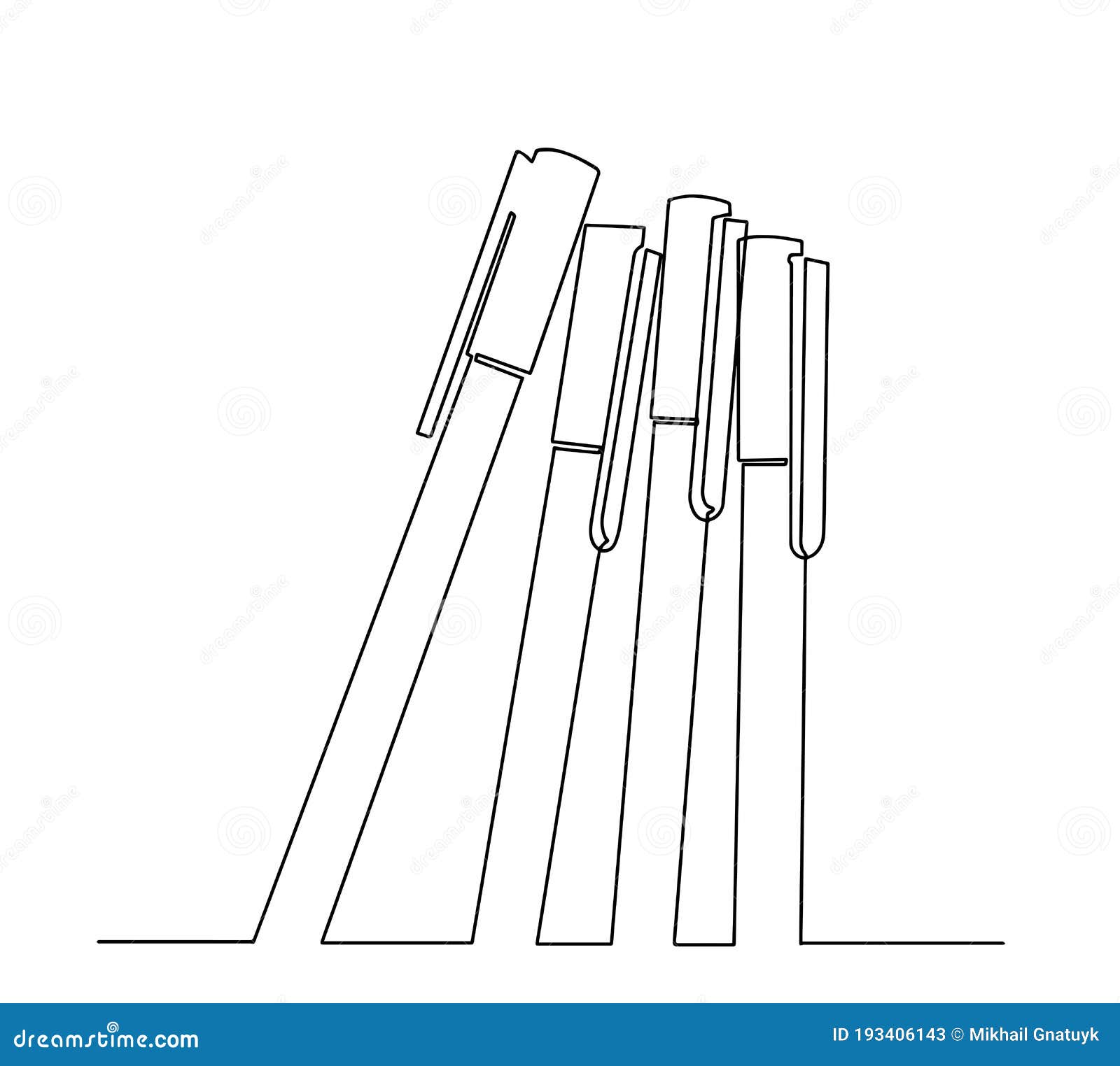 Pens One Line. Pack Of Liners Of Pens Continuous Line Drawing. Vector ...