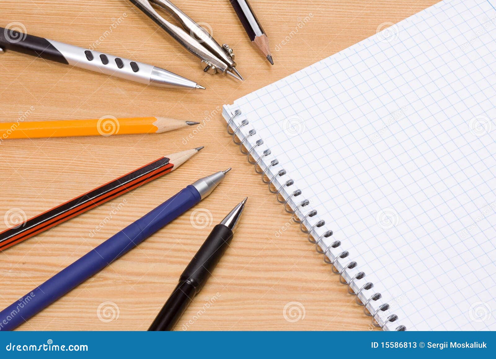 Pens and pad on table stock image. Image of ceramic, craft - 15586813