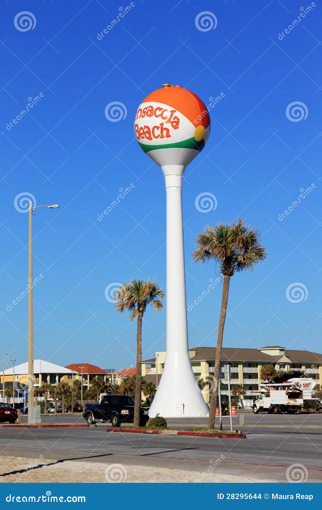 Pensacola Beach Water Tower Stock Photo - Image of florida, parking ...