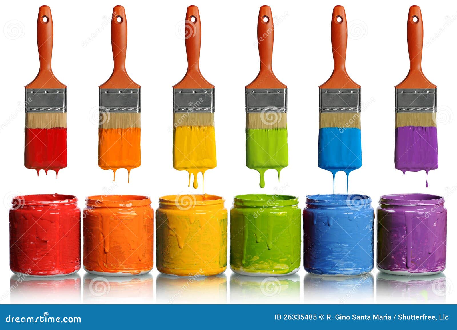 Penselen Die in De Containers Van De Verf Druipen Stock Afbeelding ...