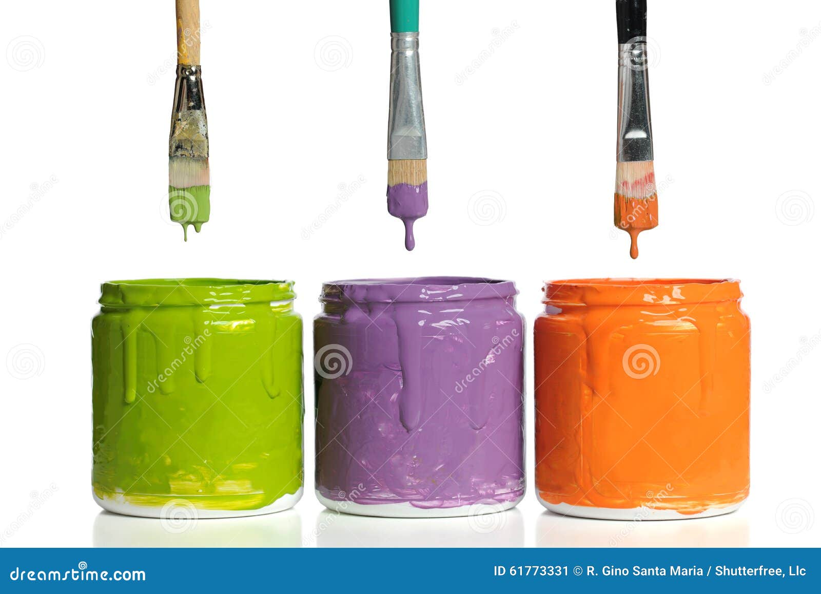 Penselen Die Verf Druipen in Containers Stock Afbeelding - Image of ...