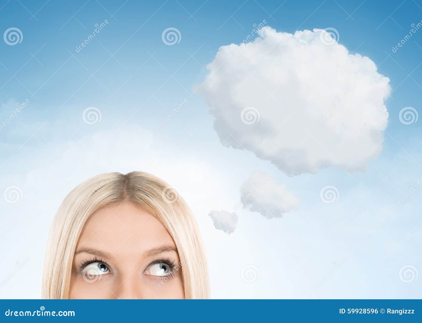 Penser blond de femme photo stock. Image du inspiration - 59928596