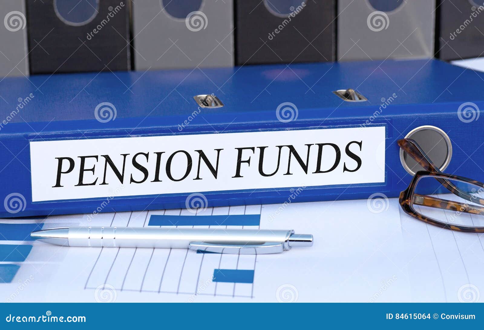 Pension Funds - Blue Binder in the Office Stock Photo - Image of ...