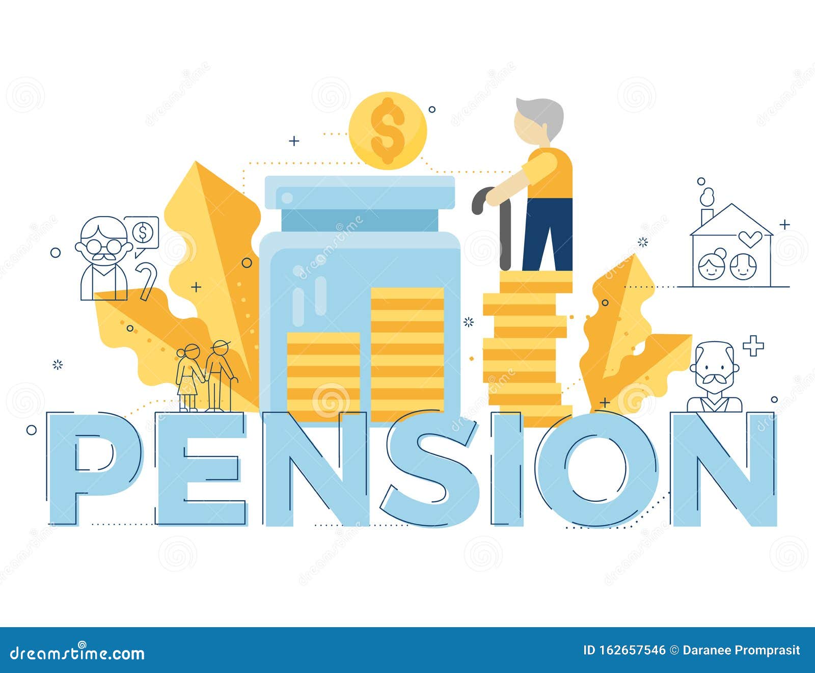 Pension illustration. stock vector. Illustration of safety - 162657546