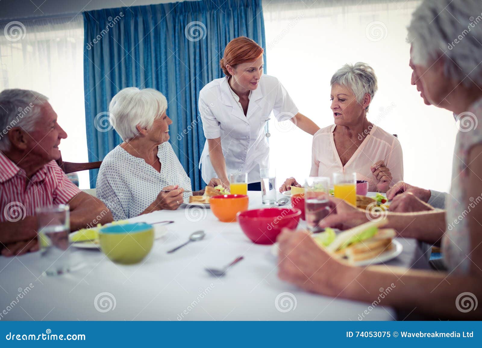 Pensionati a pranzo immagine stock. Immagine di gruppo - 74053075