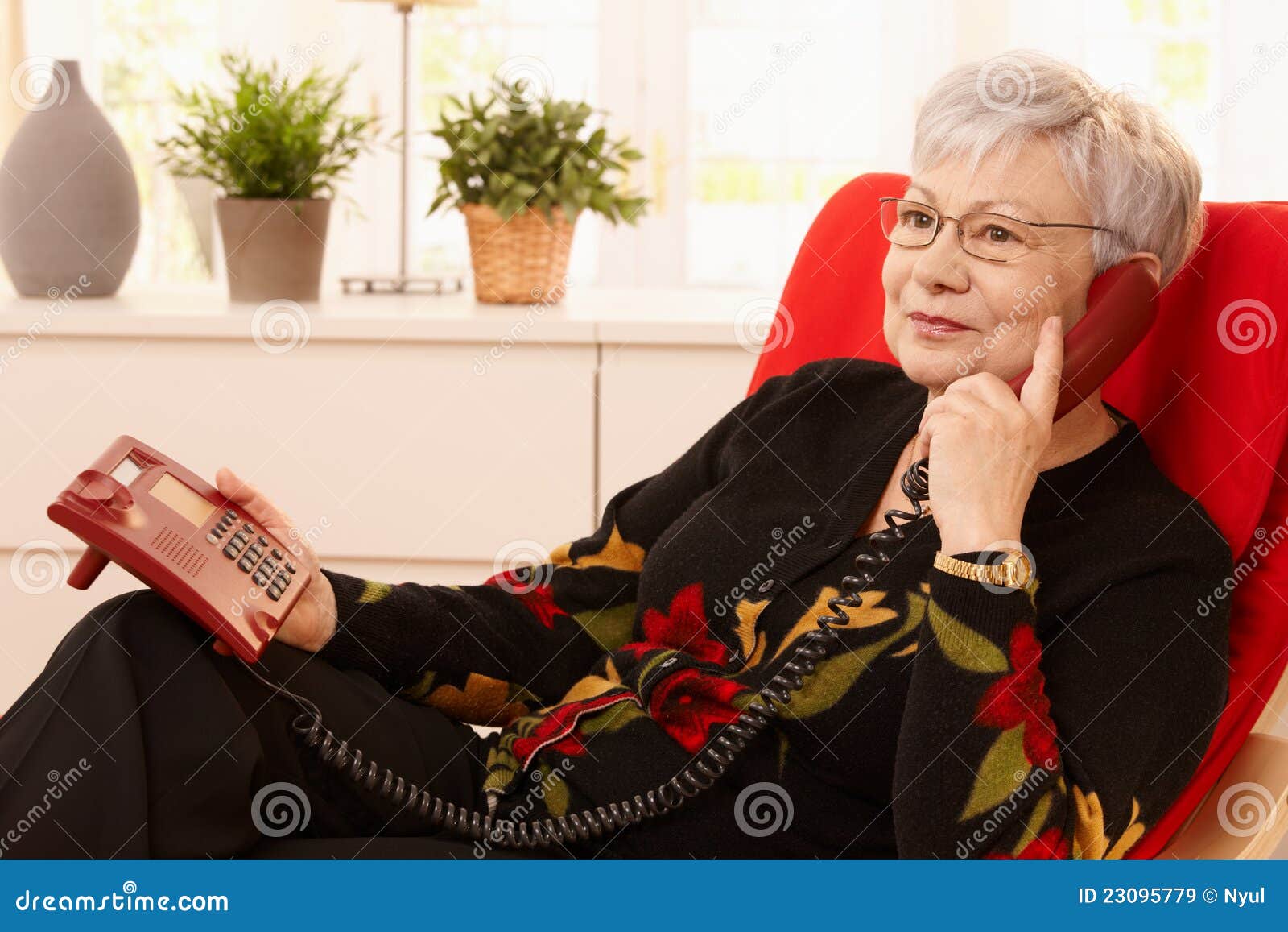 Pensioner Woman Using Landline Phone Stock Image - Image of caucasian ...