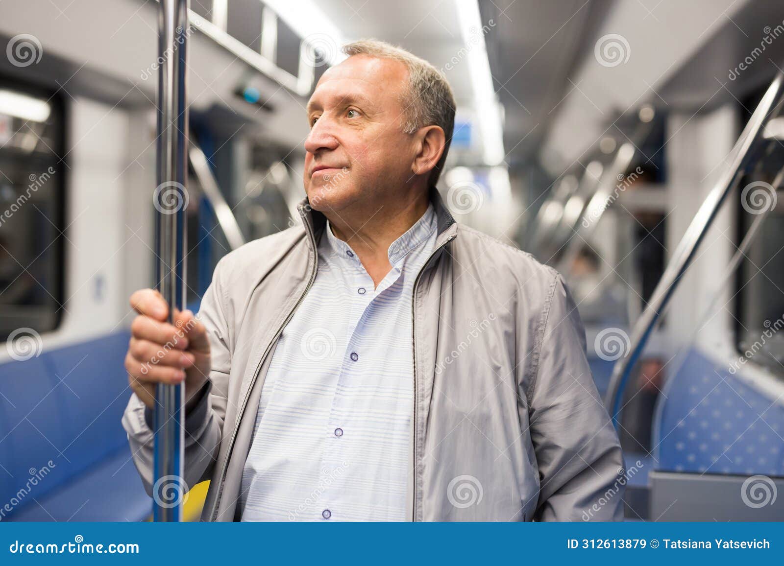 Pensioner 60 Year Old Rides in an Subway Car Stock Image - Image of ...