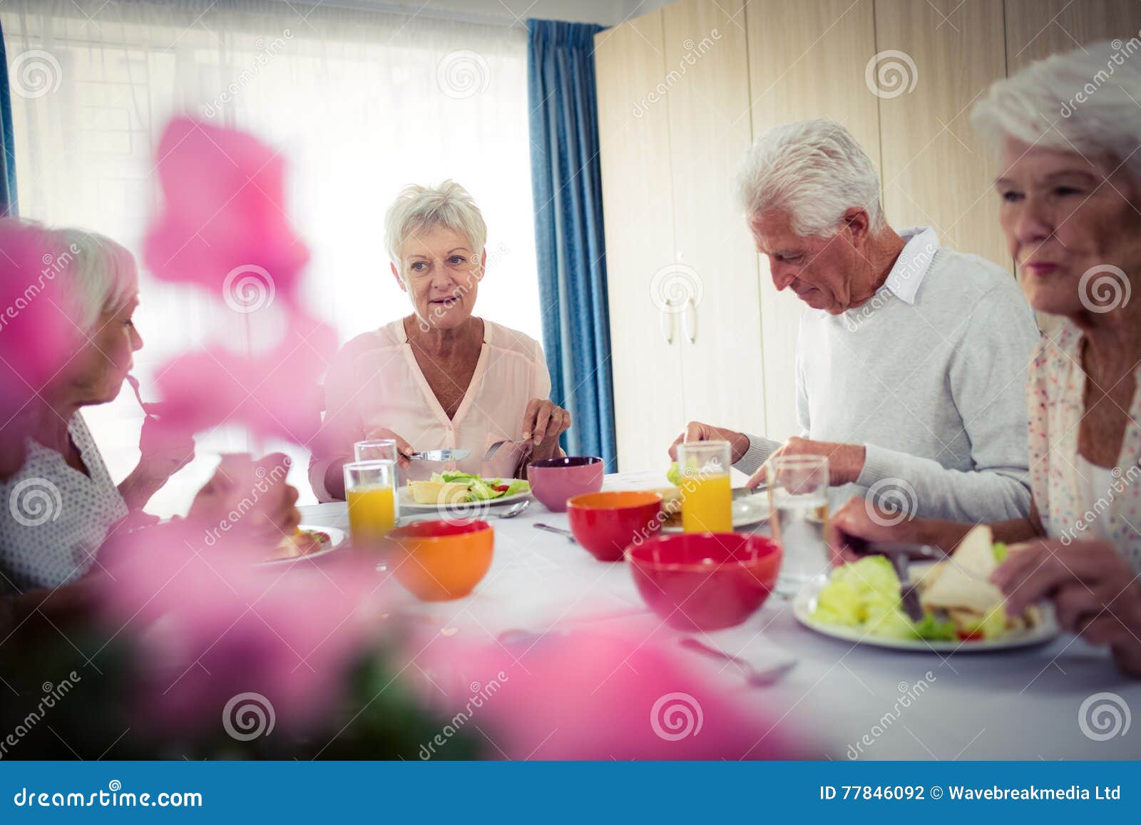 Pensioners at lunch stock photo. Image of helping, conversation - 77846092