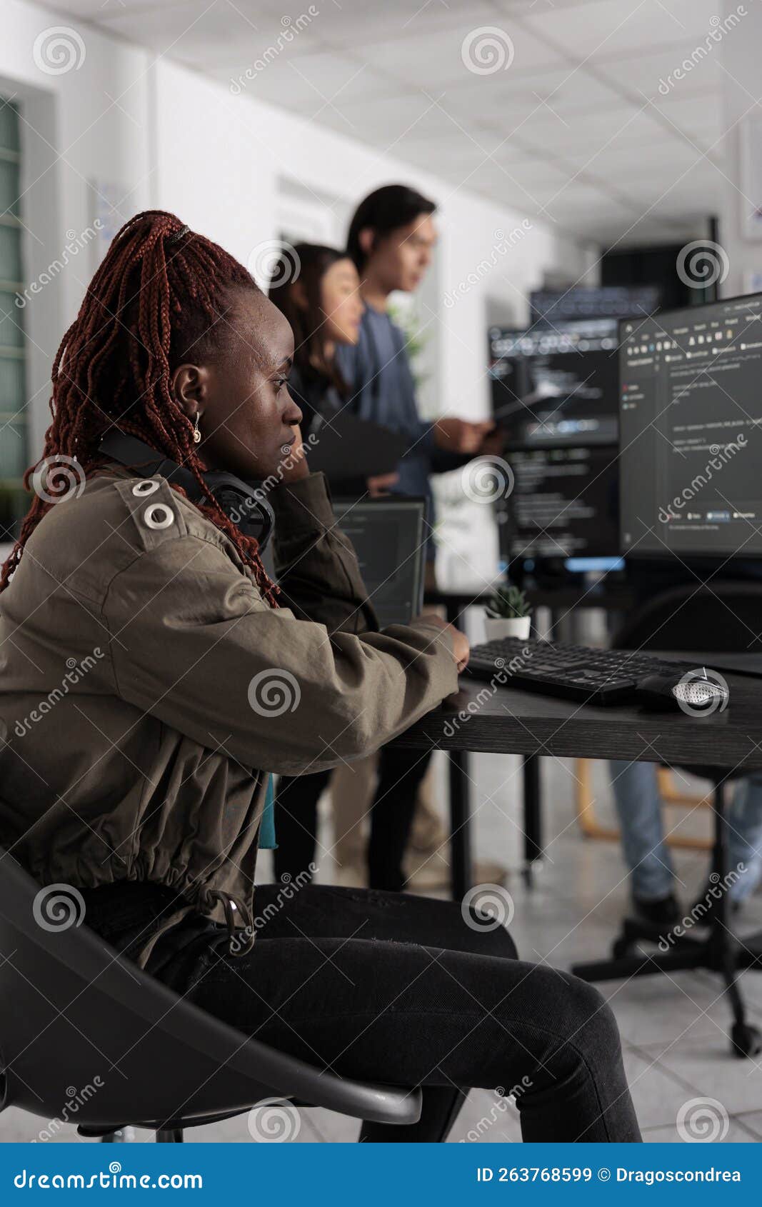Pensive African American App Developer Programming Code Development