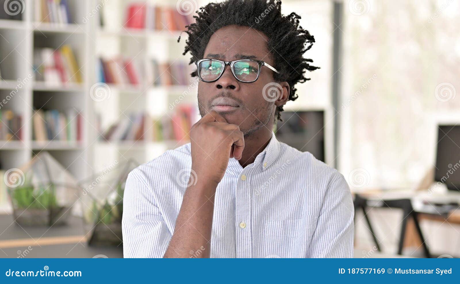 Pensive African Man Thinking of Idea, Brainstorming Stock Image - Image ...