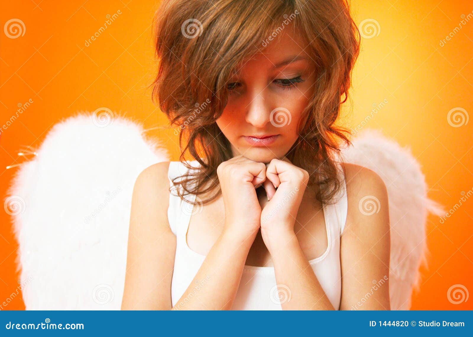 Pensive Angel. stock photo. Image of pondering, feminine - 1444820