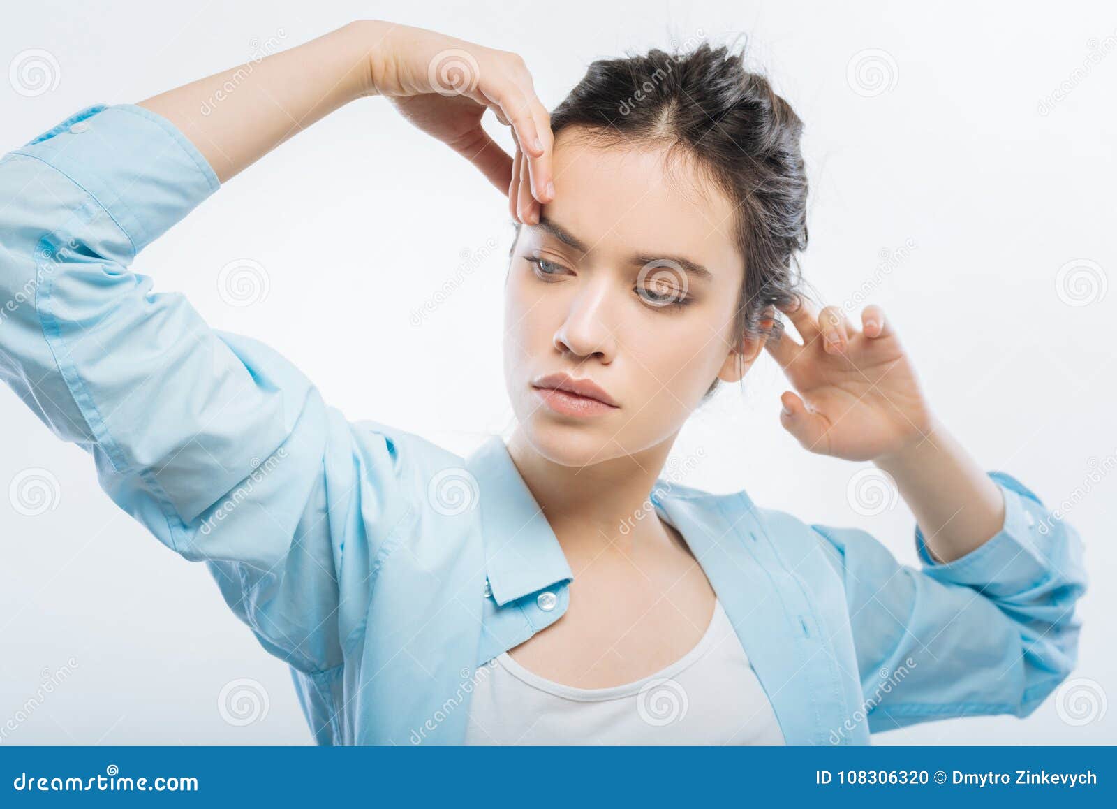 Pensive Appealing Woman Floating in Thoughts Stock Photo - Image of ...