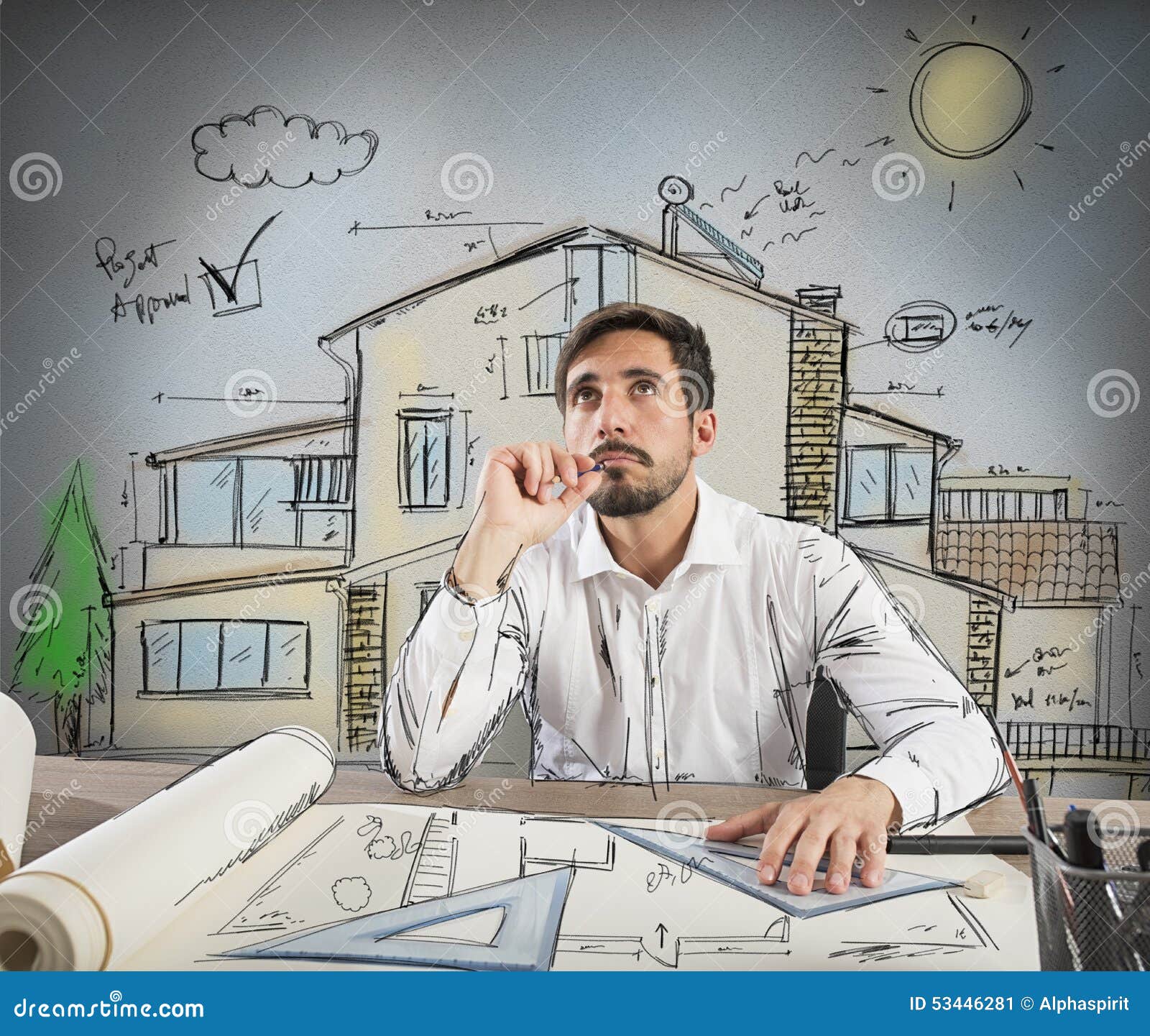 Pensive architect stock image. Image of idea, office - 53446281 Pensive architect stock image. Image of idea, office - 53446281