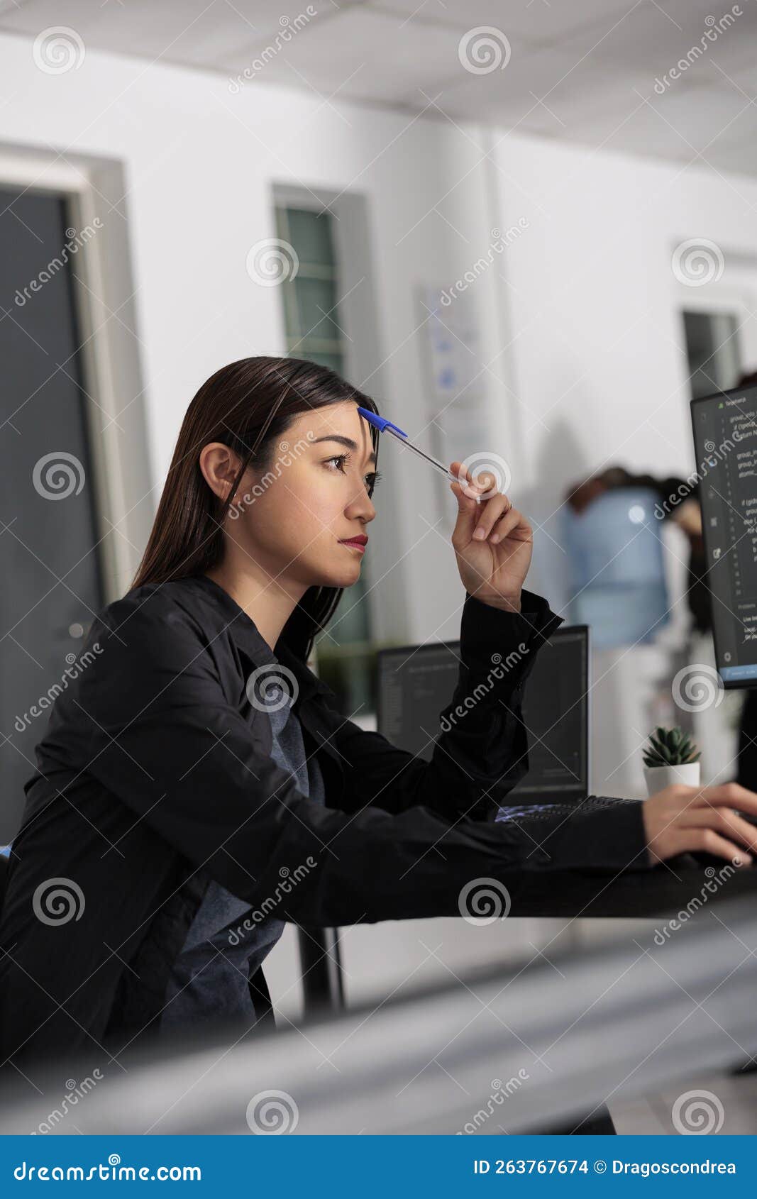 Pensive Asian Web Developer Working On Html Code Development Stock