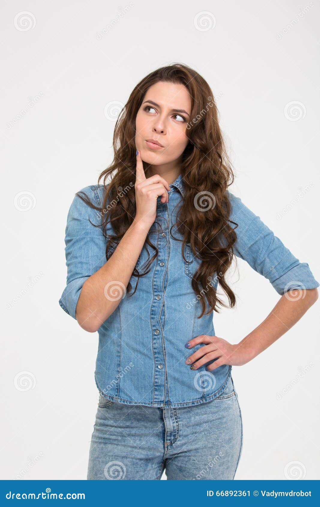 Pensive Attractive Young Woman Standing and Thinking Stock Image ...