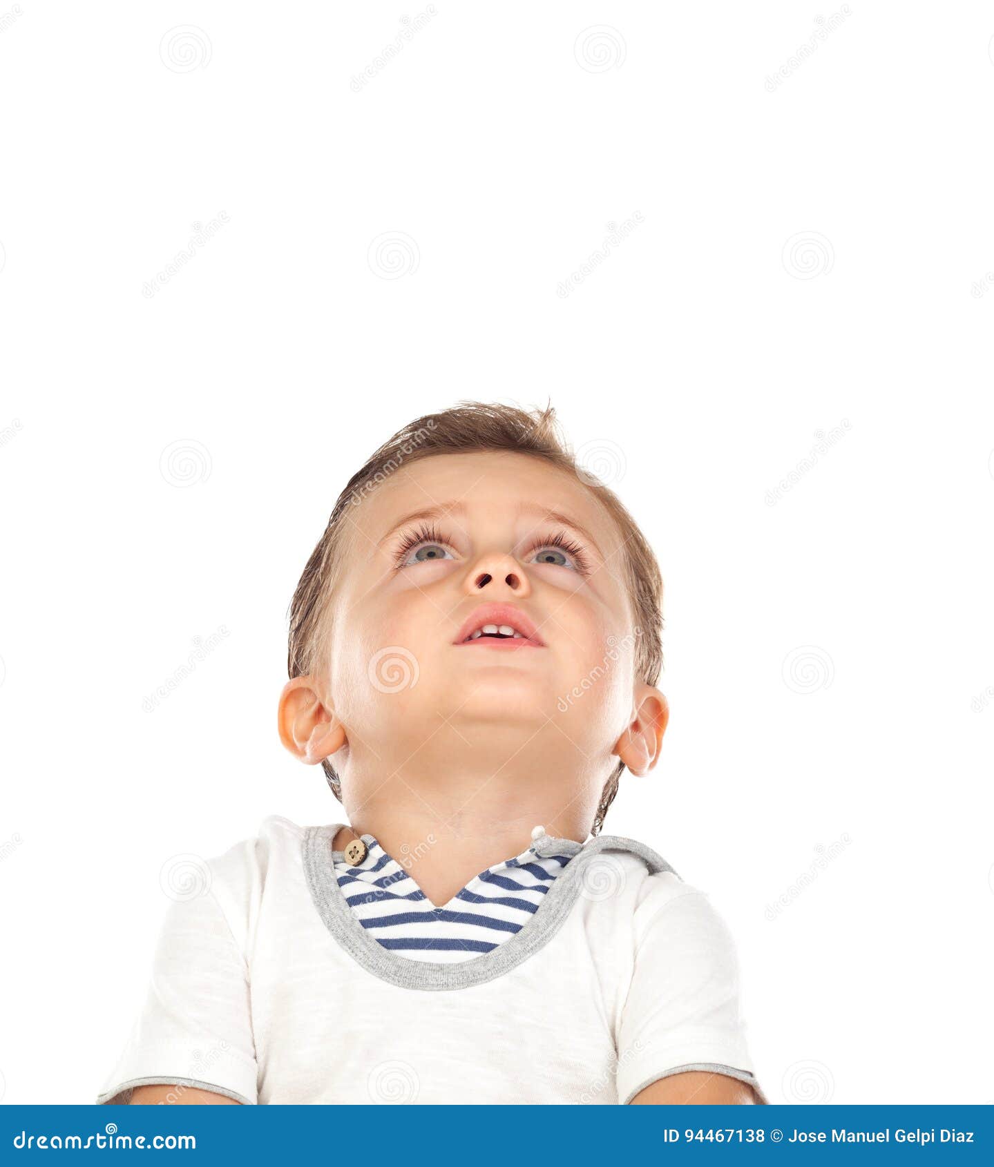 Pensive baby looking up stock photo. Image of copy, expression - 94467138