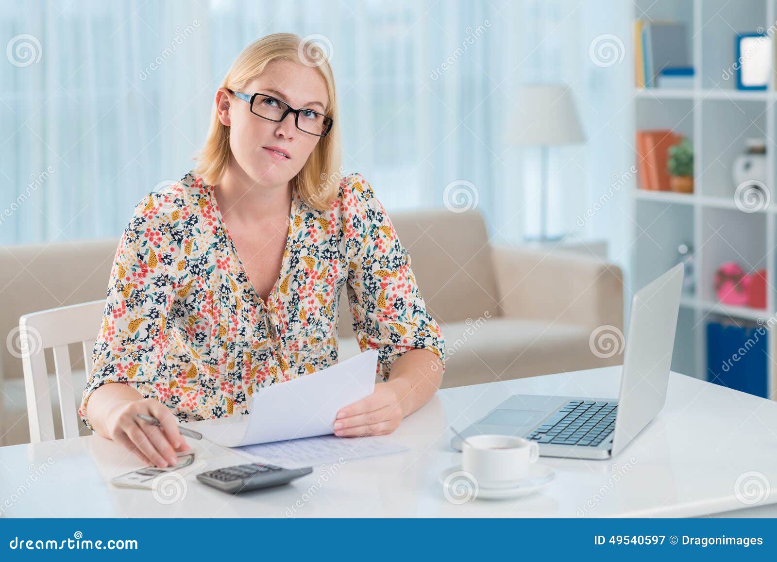 Pensive bookkeeper stock image. Image of caucasian, pensive - 49540597