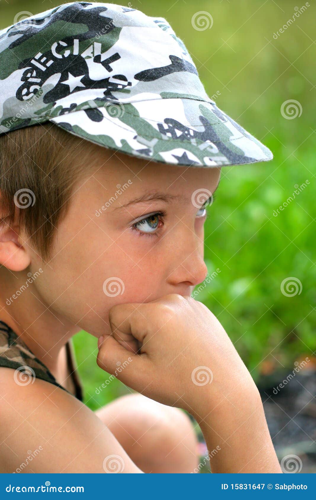 Pensive boy stock image. Image of embarrassed, field - 15831647