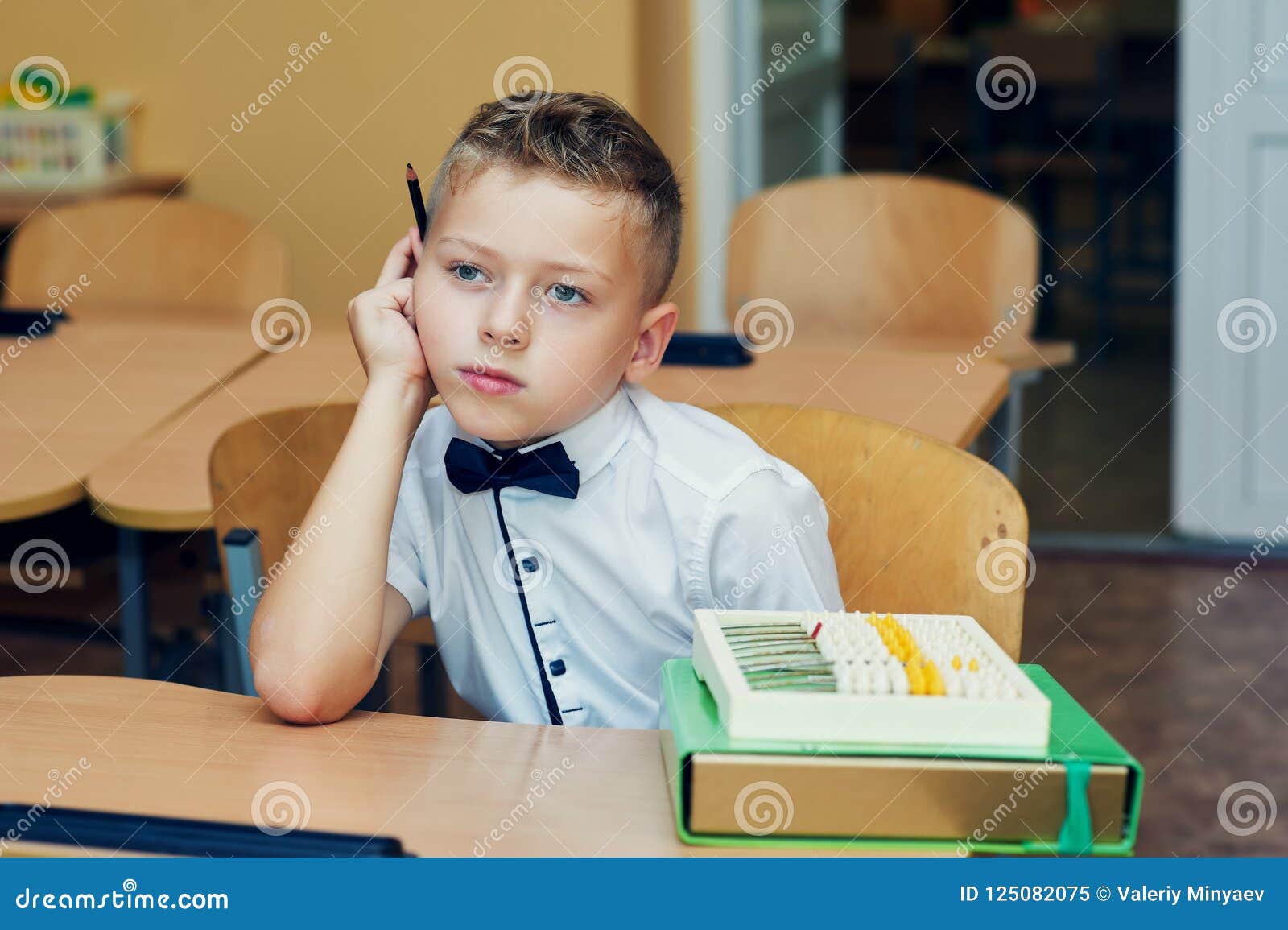 Pensive Boy in Class in Elementary School . the Concept of Primary ...