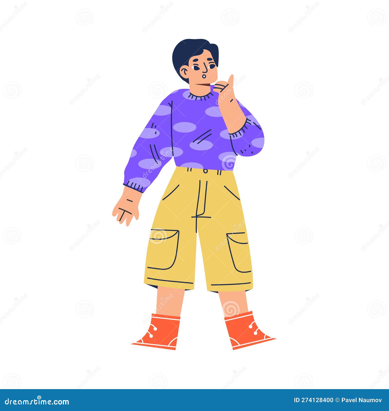 Pensive Boy Confused and Puzzled Standing Vector Illustration Stock ...